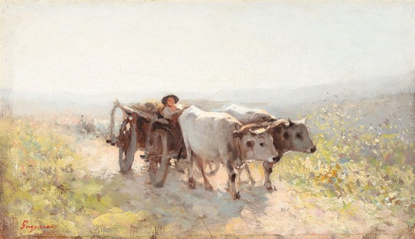 Car cu boi, pe cale, de dimineață by Nicolae Grigorescu on artnet