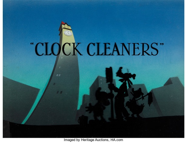 Clock Cleaners Mickey Mouse Donald Duck And Goofy Title Cel Setup With Key Master Background