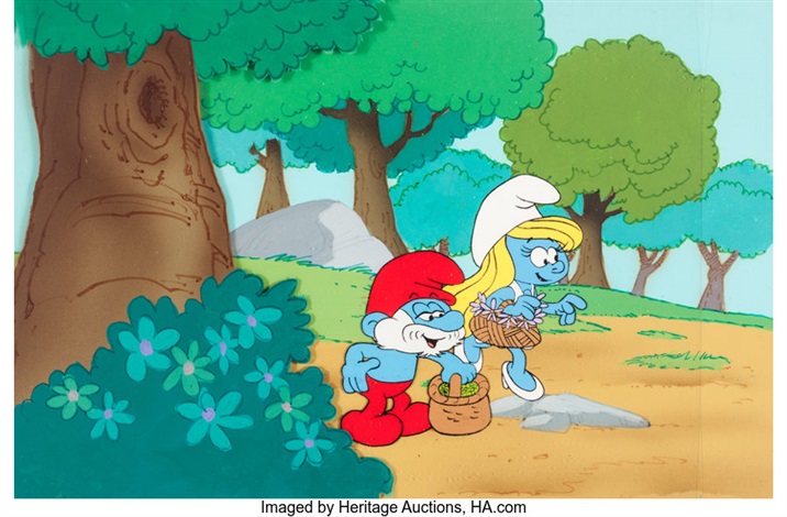 The Smurfs Production Cel And Key Master Background Hanna Barbera 1983