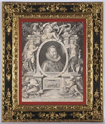 Emperor Rudolf II in an allegorical frame engraved by Aegidius Sadeler ...