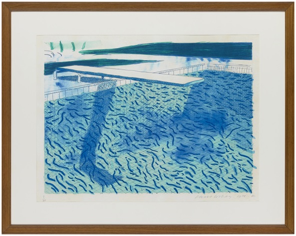 Lithograph of Water Made of Thick and Thin Lines and Two Light Blue ...
