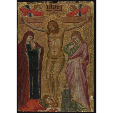 The Crucifixion with the Virgin, Saint John the evangelist, the Magdalene, a Franciscan monk ...