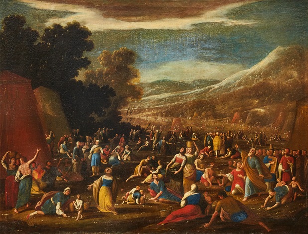 Moses and the gathering of the manna in the wilderness by the ...