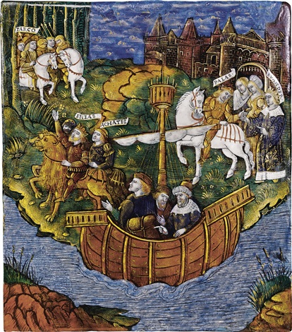 Six panels representing scenes from book VIII of the Aeneid by Master ...