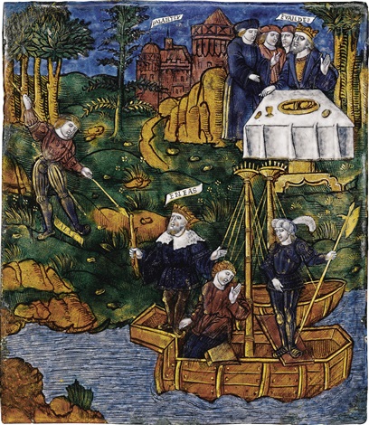 Six panels representing scenes from book VIII of the Aeneid by Master ...