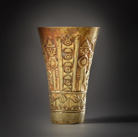 Sicán Gold Beaker with Warrior on artnet