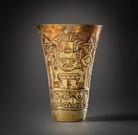 Sicán Gold Beaker with Warrior on artnet