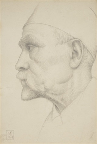 Self-portrait, bust-length, wearing a fez by Joseph Edward Southall on ...