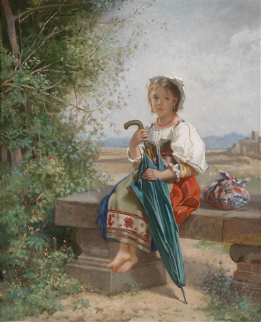 Römisches Mädchen auf der Rast in Campagnalandschaft by German von Bohn on artnet