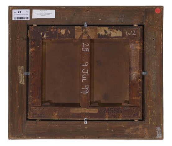 An interior with two gentlemen and a woman beside a fire by Pieter de ...