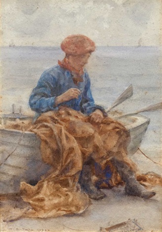 Mending the Lug Sail by Henry Scott Tuke on artnet