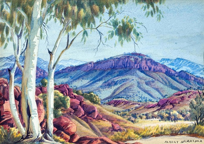 GHOST GUM AND CENTRAL AUSTRALIAN LANDSCAPE by Albert Namatjira on artnet