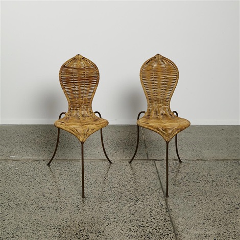 A Rare Pair Stephane Rondel Woven Cane Peanut Chairs by Stephane Rondel ...