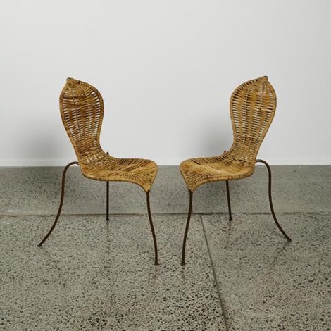 A Rare Pair Stephane Rondel Woven Cane Peanut Chairs by Stephane Rondel ...