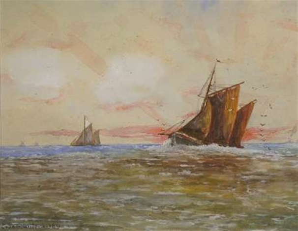 Shipping at sunset by Colin Hunter on artnet