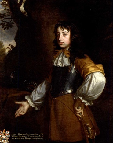 Portrait of Henry Fermor in a buff coat and breastplate, holding a cane ...