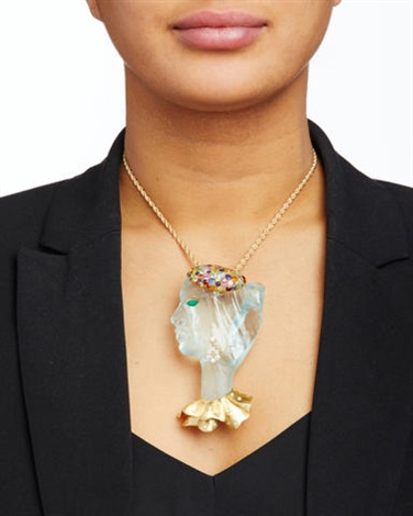 SUZANNE PASCAL A 14K GOLD, GLASS, DIAMOND AND GEM-SET PENDANT NECKLACE ...