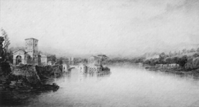 A capriccio of classical ruins on a lake by William Crouch on artnet