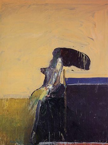 Seated figure with pink background by Nathan Oliveira on artnet