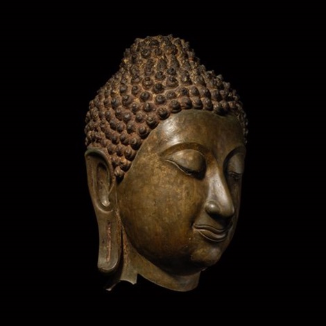 A Monumental Gilt Copper Alloy Head of Buddha, Thailand, Sukhothai ...