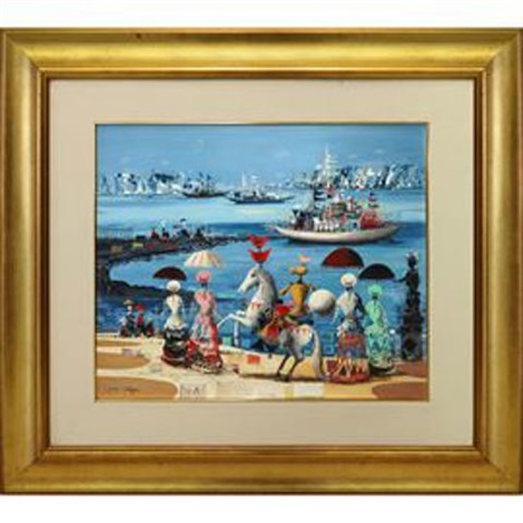 Gulf on sea with characters by Jean Calogero on artnet