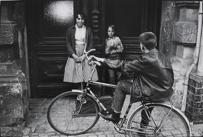 Collection, Conversation, 2 girls, boy on bike, Berlin 1956 by Will McBride on artnet