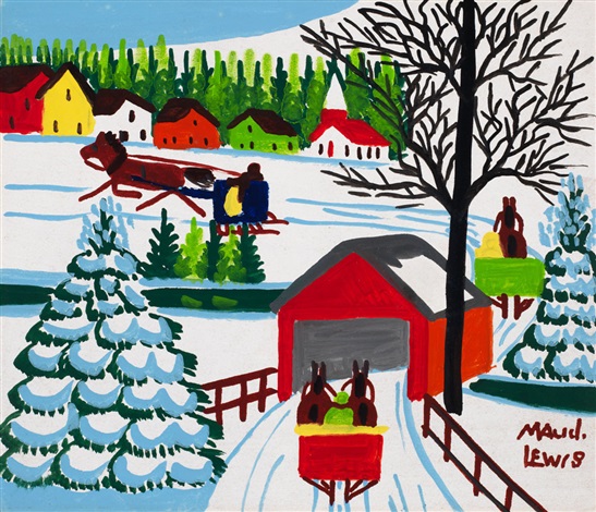Covered Bridge in Winter by Maud Lewis on artnet
