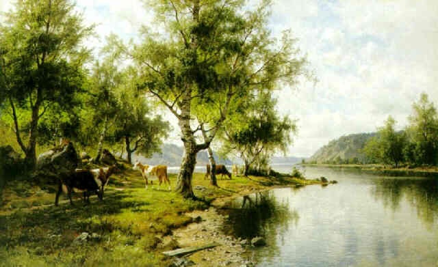 Insjövik med kor by Edward (Johan-Edvard) Bergh on artnet