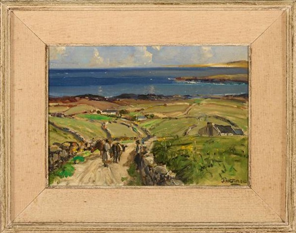 FIGURES AND CATTLE ON A COASTAL ROAD, WEST OF IRELAND by James Humbert ...