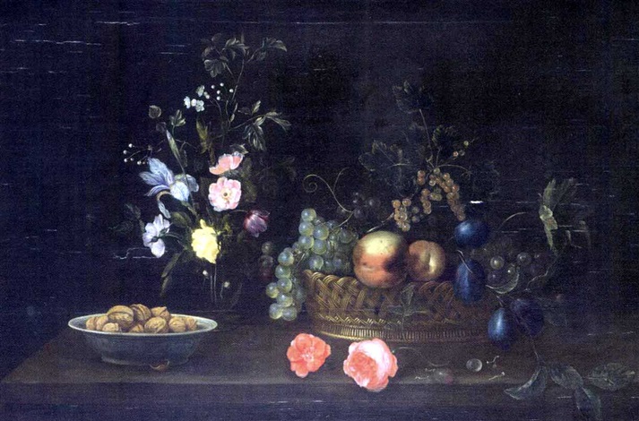 Nature morte de fleurs et fruits sur un entablement by Frans Ykens on artnet