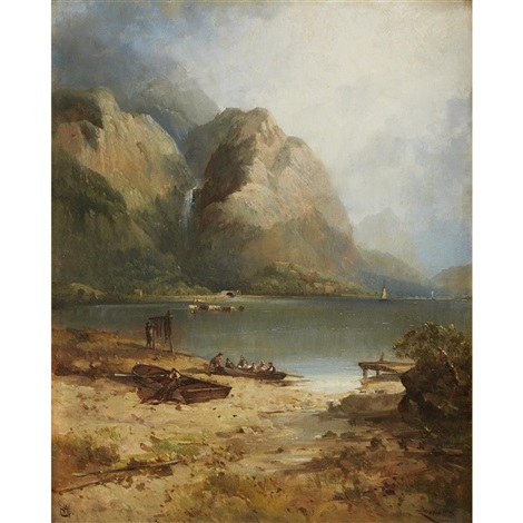 Salmon fishing along the delaware river gap by Andrew Melrose on artnet