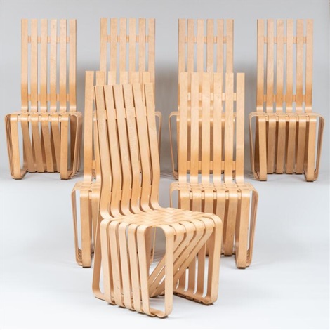 Set of Seven Frank Gehry for Knoll White Maple Veneer High Sticking ...