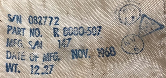 Apollo Block II Command Module parachute, 83½ feet in diameter. Red ...