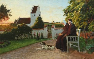 A pair on a bench at sunset by Karl Harald Alfred Broge on artnet