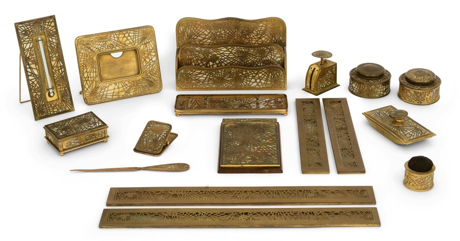 Tiffany Studios 15-Piece Pine Needle Desk Set by Tiffany Studios on artnet