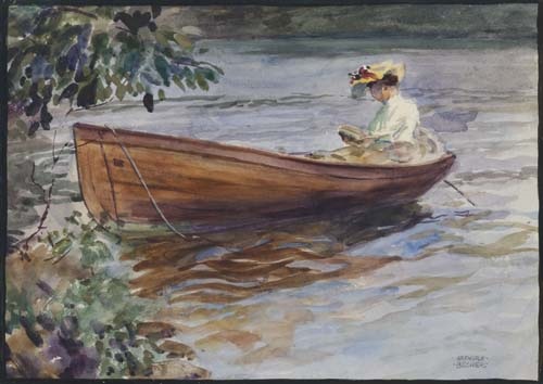 Woman reading in a boat by Arthur Ernst Becher on artnet