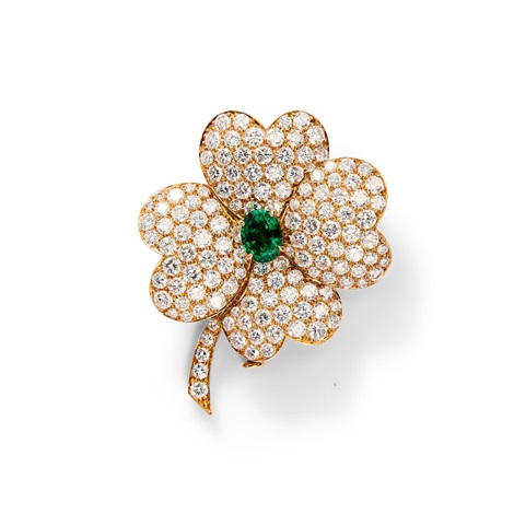 VAN CLEEF ARPELS FABULOUS EMERALD AND DIAMOND COSMOS DEMI-PARURE by Van ...