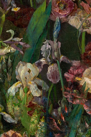 Still Life with Irises, Poppies, and Mignonettes in a Blue Vase by ...