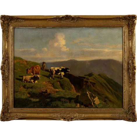 Hirte mit Kühen auf der Alp by Albert Lugardon on artnet