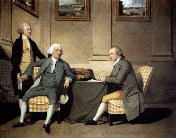 Group portrait of Sergeant-at-Arms Bonfoy, his son and John Clementson ...