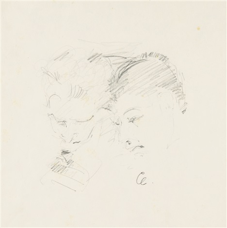 AUTOGRAPH DRAWING, INITIALLED, OF THE POETS FRIENDS KLAUS AND NANI ...