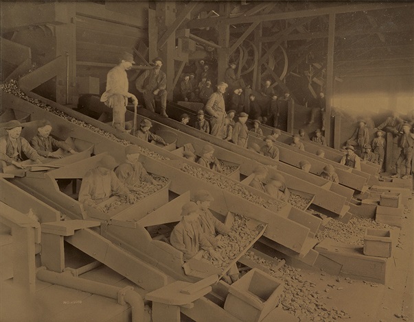 Laborers in the dingy coal mines of Pottsville, Pennsylvania, the ...