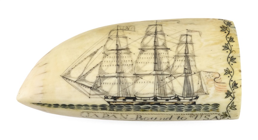 POLYCHROME SCRIMSHAW WHALES TOOTH by Edward Burdett on artnet