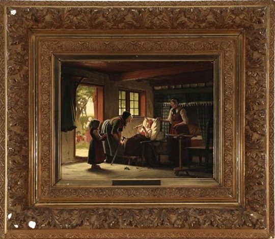 The neighbour visiting the sick child by Johann Julius Exner on artnet