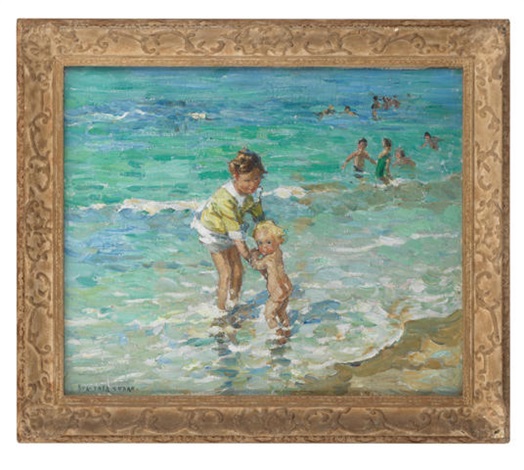 Children paddling at the waters edge by Dorothea Sharp on artnet