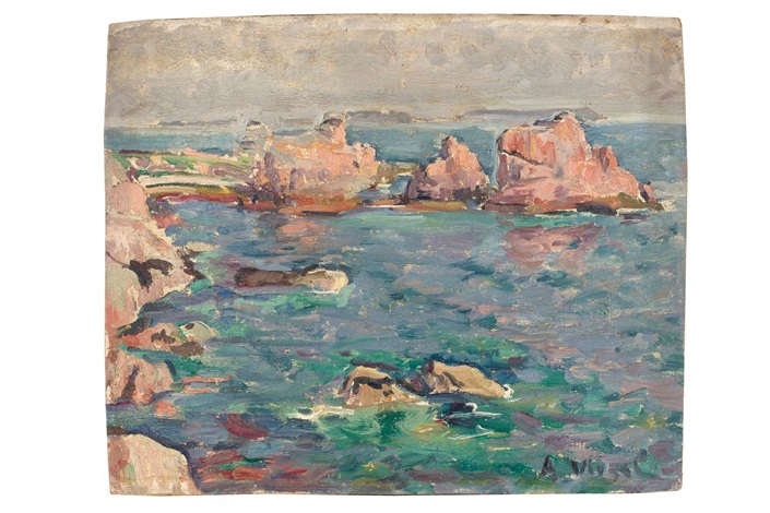 Bord de mer, rochers et village en Bretagne by Andre Leon Vivrel on artnet