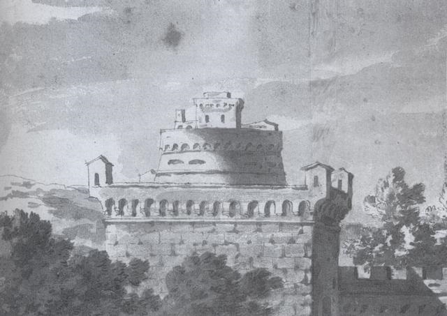 Etude de fortifications avec le Château Saint-Ange dans un paysage by ...