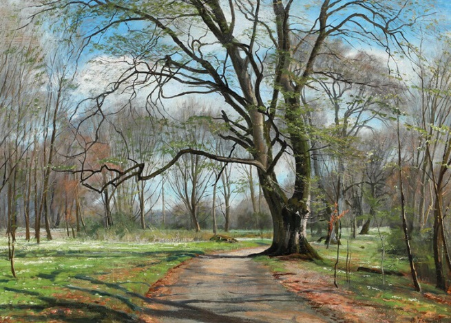 A spring forest scenery with anemones and beech by Christian Peder ...