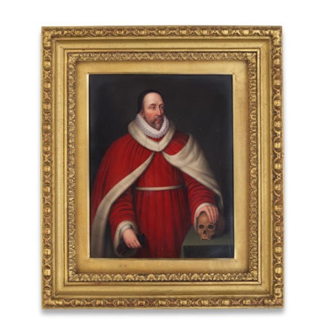 Edward Coke 15521634, wearing white fur trimmed red robes, ruff and ...