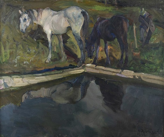 Horses at the trough by Giuseppe Rivaroli on artnet